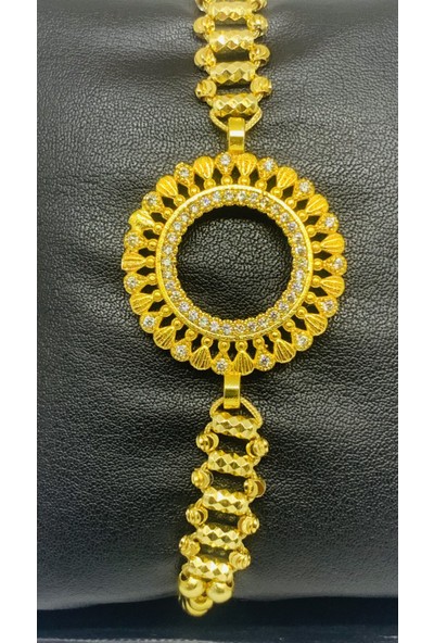 Yakut 22 Ayar Has Altın Kaplama Taşlı Içi Boş Çeyrek Uyumlu Çerçeveli Bileklik