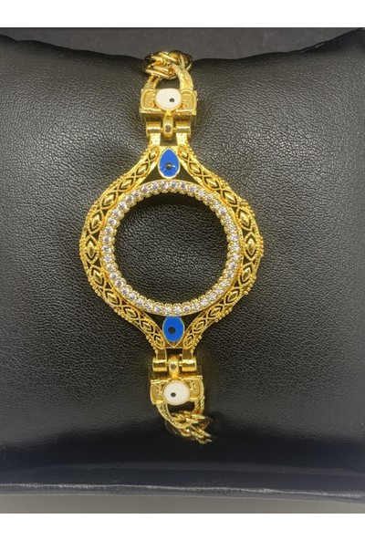 Yakut 22 Ayar Has Altın Kaplama Taşlı Içi Boş Yarım Uyumlu Çerçeveli Bileklik