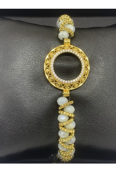 Yakut 22 Ayar Has Altın Kaplama Taşlı Içi Boş Çeyrek Uyumlu Çerçeveli Bileklik