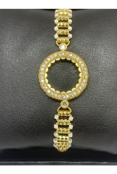 Yakut 22 Ayar Has Altın Kaplama Taşlı Içi Boş Çeyrek Uyumlu Çerçeveli Bileklik