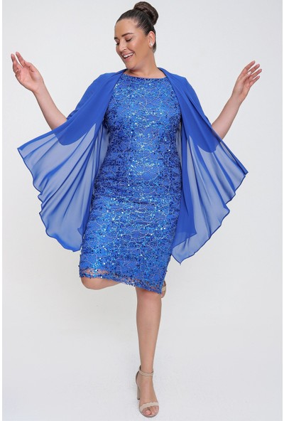 Pulpayet Elbise Şifon Ceket Büyük Beden Ikili Takım Saks Pulpayet Elbise Şifon Ceket Büyük Beden Ikili Takım Saks