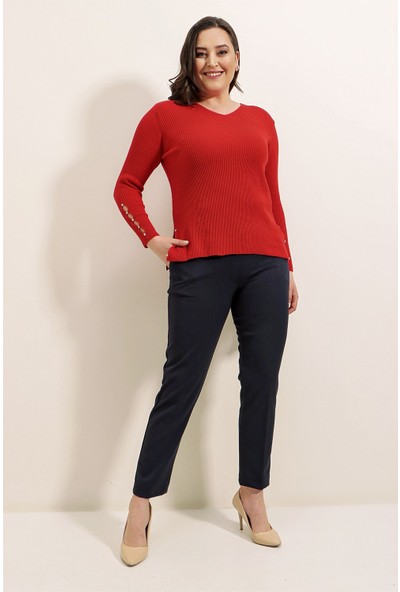 Yüksek Bel Dar Paça Yan Cep Genç B.beden Uzun Bilek Boy Kalem Pantolon Lacivert