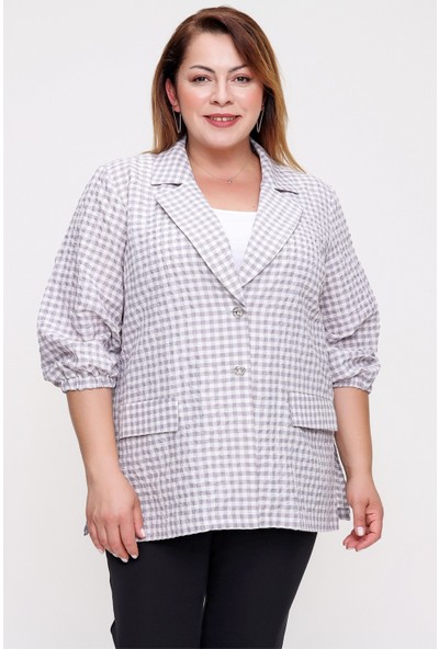 Pötü Kare Kol Ucu Lastikli Cepli Kabartma Büyük Beden Gofre Ceket Gri Pötü Kare Kol Ucu Lastikli Cepli Kabartma Büyük Beden Gofre Ceket Gri