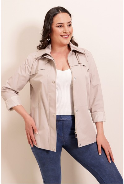 Cepli Astarlı Trenckot Bej