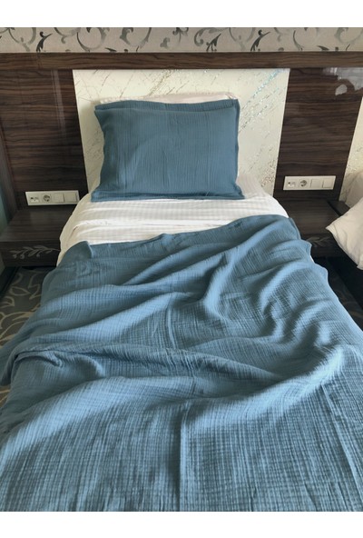 Müslin Babies Tek Kişilik Müslin Yatak Örtüsü 4 Katlı - Indigo Müslin Babies Tek Kişilik Müslin Yatak Örtüsü 4 Katlı - Indigo