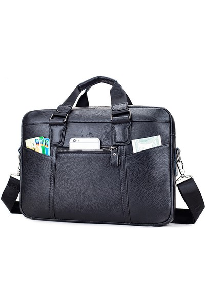 Laoshizi Hakiki Deri Ayarlanabilir Askılı Erkek Evrak Çantası - Siyah (Yurt Dışından)