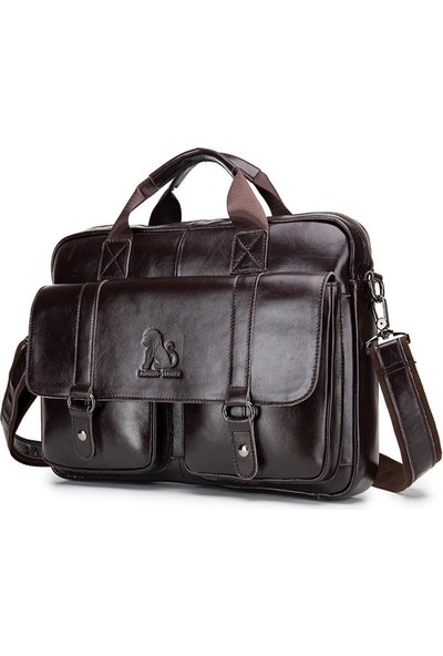 Laoshizi Hakiki Deri Ayarlanabilir Askılı Erkek Evrak Çantası - Koyu Kahverengi (Yurt Dışından)