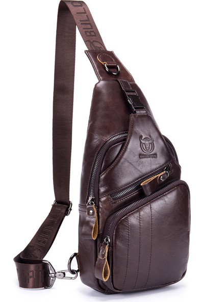 Bullcaptain Hakiki Deri Fermuarlı Erkek Göğüs Çantası - Koyu Kahverengi (Yurt Dışından)