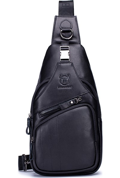 Bullcaptain Hakiki Deri Fermuarlı Erkek Göğüs Çantası - Siyah (Yurt Dışından)