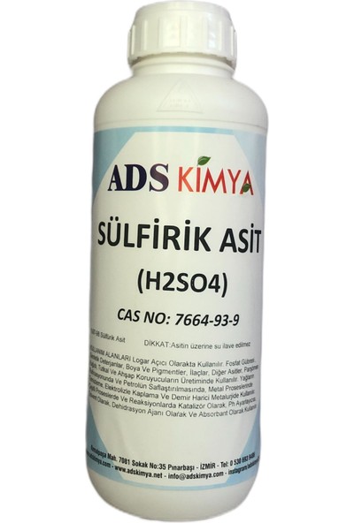 Ads Kimya Sülfirik Asit 1litre Ads Kimya Sülfirik Asit 1litre