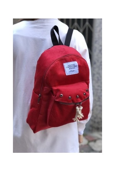 Eliz Kırmızı Kadife Sırt Çantası