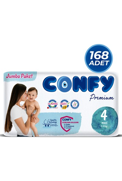 Confy Premium Bebek Bezi 4 Beden Maxi 168'li Confy Premium Bebek Bezi 4 Beden Maxi 168'li
