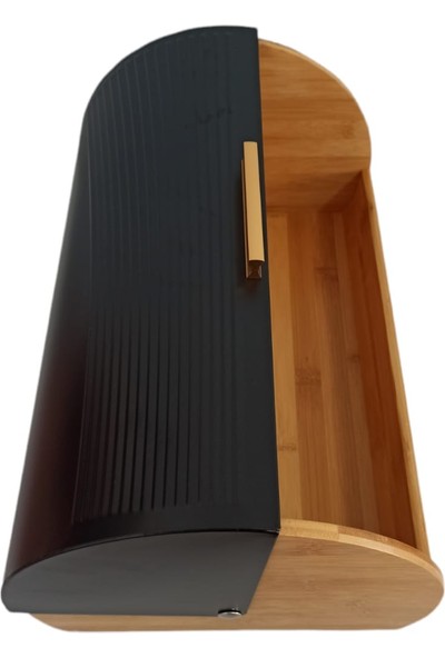 Arow Dune TR-3086 Bambu Çizgili Metal Kapaklı Ekmeklik - Siyah