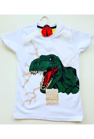 Babylonkids Beyaz Dinozor Desenli T-Shirt