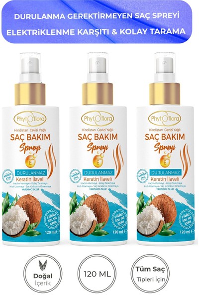 Phytoflora 3'li Set Yıpranmış Kuru Saçlar İçin Hindistan Cevizi Yağlı Kırık Uç Onarıcı Saç Bakım Spreyi 120 ml Phytoflora 3'li Set Yıpranmış Kuru Saçlar İçin Hindistan Cevizi Yağlı Kırık Uç Onarıcı Saç Bakım Spreyi 120 ml