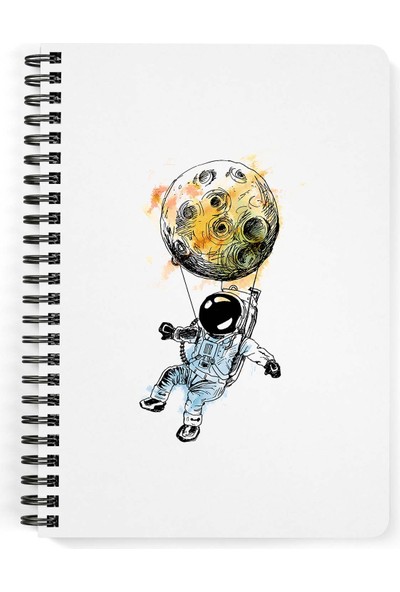 Astak Uçan Balon Astronot Baskılı Ahşap Kapaklı Defter 15X20 cm DFT1929