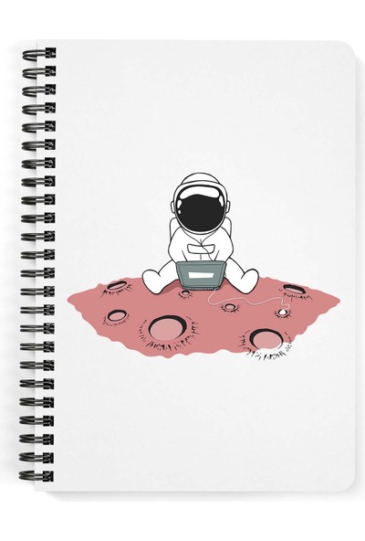 Astak Astronot Bilgisayarı Baskılı Ahşap Kapaklı Defter 15X20 cm DFT1928