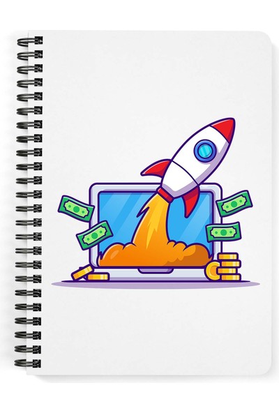 Astak Uzay Mekiği Baskılı Ahşap Kapaklı Defter 15X20 cm DFT1850