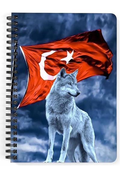 Astak Kurt Türk Bayrağı Baskılı Ahşap Kapaklı Defter 15X20 cm DFT5396