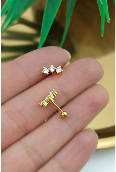 ÇLK Accessories 316 Cerrahi Çelik Zirkon Üç Taş Piercing TRPIERCING0125