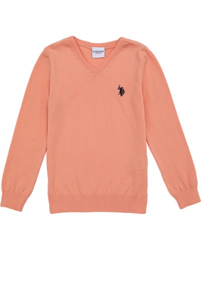 U.S. Polo Assn. Kız Çocuk Somon Triko Kazak 50237168-VR047 U.S. Polo Assn. Kız Çocuk Somon Triko Kazak 50237168-VR047