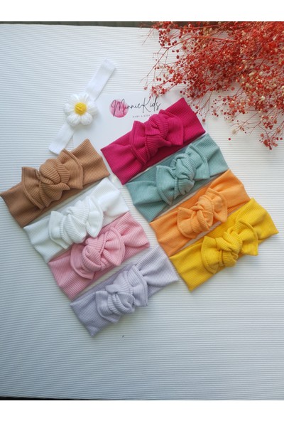Minnie Kids Kız Bebek Papatya Saç Bandı ve 8'li Ribana Bandana