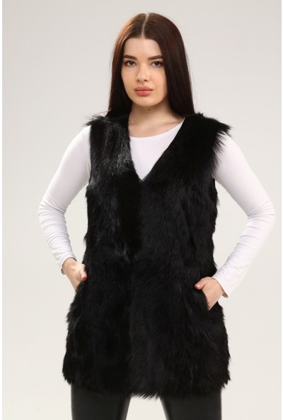 Leatinn Siyah Kadın Deri Yelek