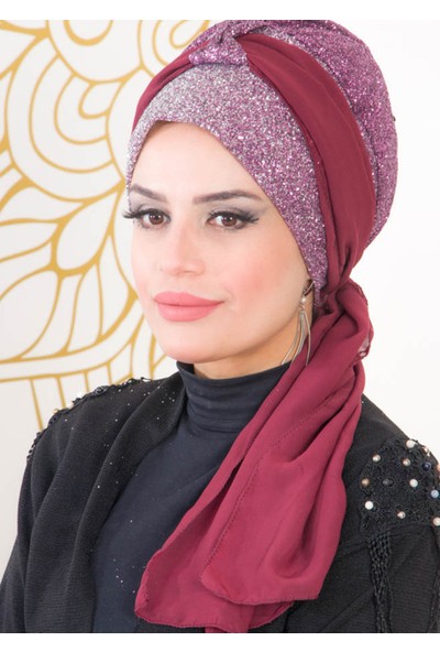 Aişe Tesettür Fularlı Abiye Bone - Vişne - Aişe Tesettür