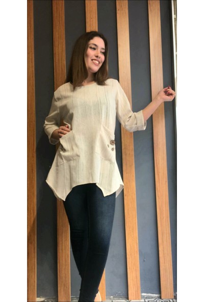 Su Peri Butik Ince Keten Ithal Cepli Bluz