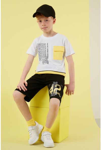 Lela % 100 Pamuklu Baskılı Bisiklet Yaka Cepli Şortlu 2'li Takım Erkek Çocuk Takım 6189677