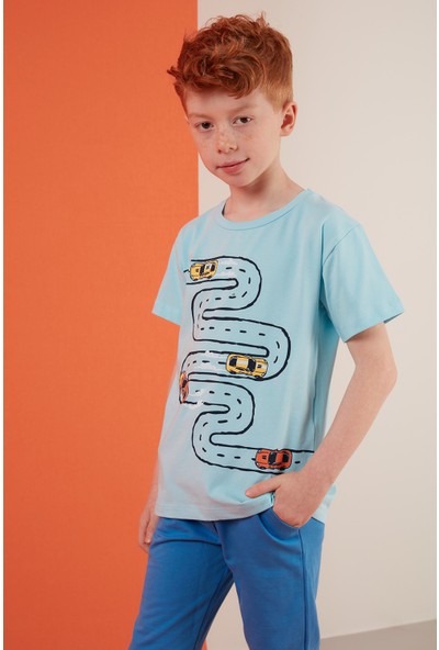 Lela Baskılı Bisiklet Yaka Pamuklu T Shirt Erkek Çocuk T Shirt 6211004