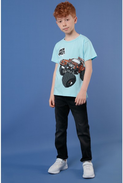 Lela Baskılı Bisiklet Yaka Pamuklu T Shirt Erkek Çocuk T Shirt 6211008