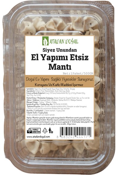 Atadan Doğal Siyez Unundan El Yapımı Etsiz Mantı 1 Paket 500GR Atadan Doğal Siyez Unundan El Yapımı Etsiz Mantı 1 Paket 500GR