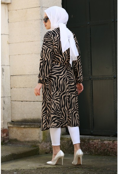 Miezza Kadın Zebra Desenli Kimono