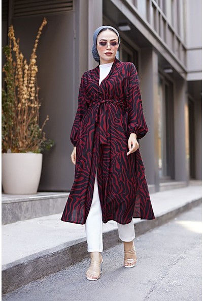 Miezza Kadın Zebra Desenli Kimono