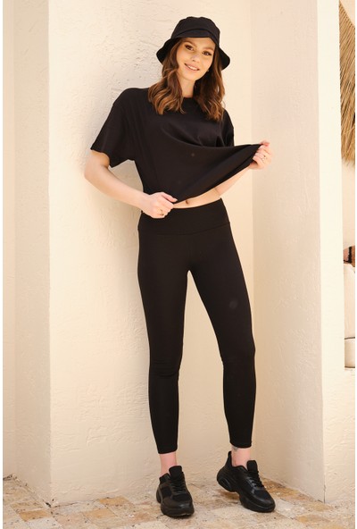 Pucka Kadın Siyah Yüksek Bel Toparlıyıcı Tayt