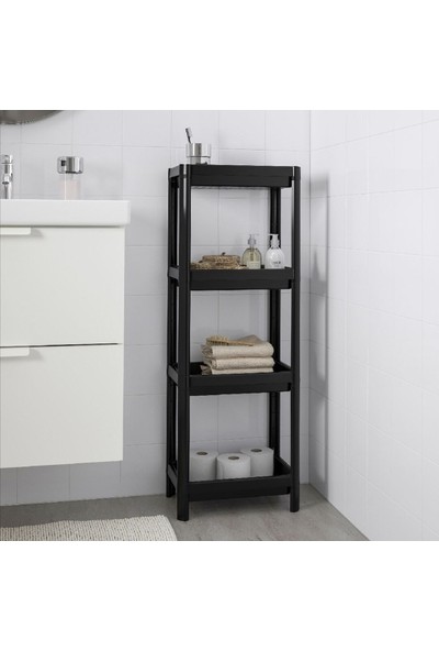 4 Katlı Siyah Raf Ünitesi