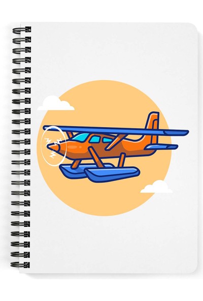 Astak Deniz Uçağı Baskılı Ahşap Kapaklı Defter 15X20 cm DFT2124