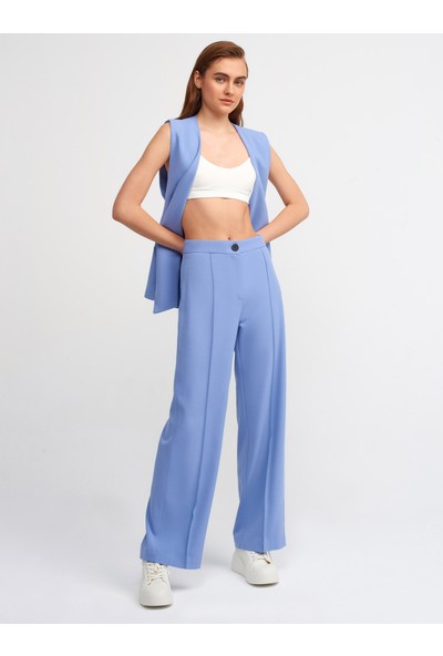 Dilvin 5005 Yüksek Bel Geniş Paça Pantolon-Mavi