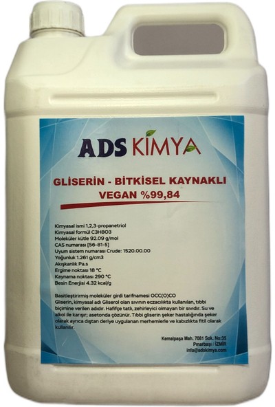 Ads Kimya 500 ml Bitkisel Gliserin Ads Kimya 500 ml Bitkisel Gliserin