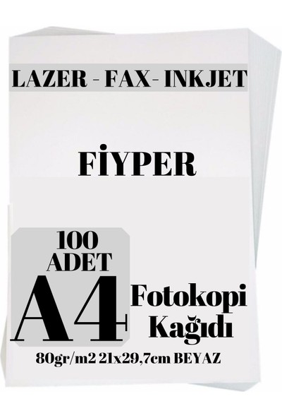 Fiyper A4 Fotokopi Kağıdı 80GR - 100'LÜ Fiyper A4 Fotokopi Kağıdı 80GR - 100'LÜ