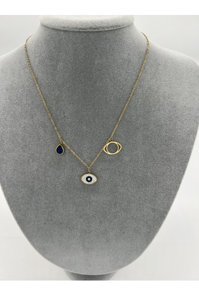 Bysy Accessories Mavi Taşlı Gözlü Nazar Çelik Kolye