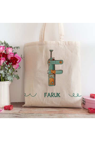 E-Hediyeci Kişiye Özel F Harfi Tasarımlı Isim Yazılı Çanta