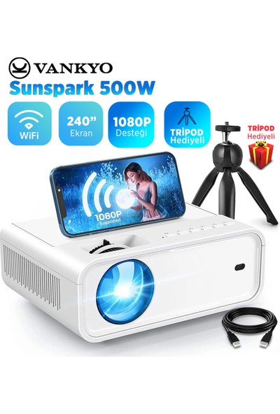 Vankyo Sunspark 500W 1080P Destekli LCD LED Wifi Projeksiyon Cihazı - 240 Inç Yansıtma - Dahili Hoparlör - Tv Stick/ps5/hdmı/usb/vga/av Vankyo Sunspark 500W 1080P Destekli LCD LED Wifi Projeksiyon Cihazı - 240 Inç Yansıtma - Dahili Hoparlör - Tv Stick/ps5/hdmı/usb/vga/av