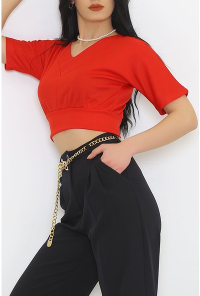 Babeys Butik Arka Bağlamalı Kırmızı Bluz