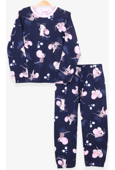 Kız Bebek Pijama Takımı Sevimli Farecik Desenli Lacivert (9 Ay-3 Yaş)
