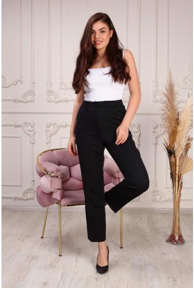 Deneme Kabinim Kadın Büyük Beden Beli Lastikli Siyah Likralı Pantolon