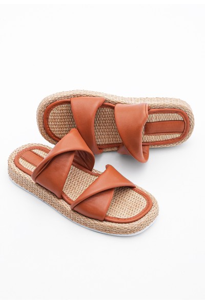 Marjin Kadın Deri Hasır Taban Günlük Terlik Redine