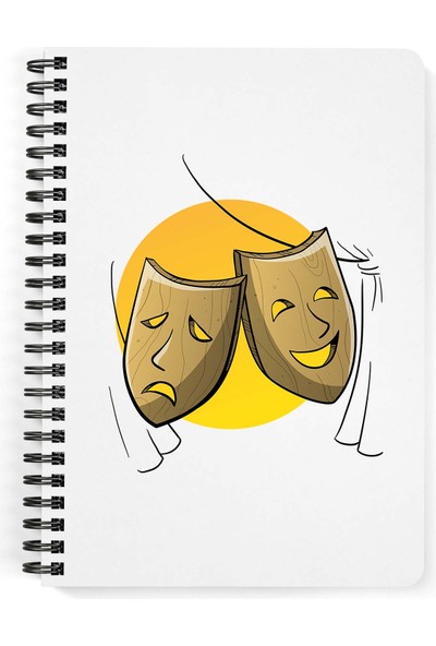 Astak Ağlayan Gülen Maske Baskılı Ahşap Kapaklı Defter 15X20 cm DFT1045
