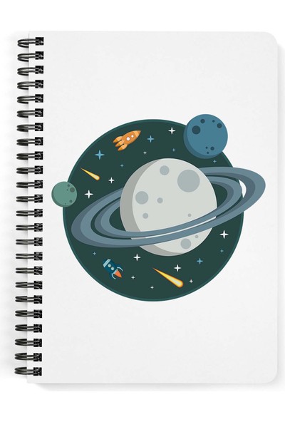 Astak Satürn Baskılı Ahşap Kapaklı Defter 15X20 cm DFT1982